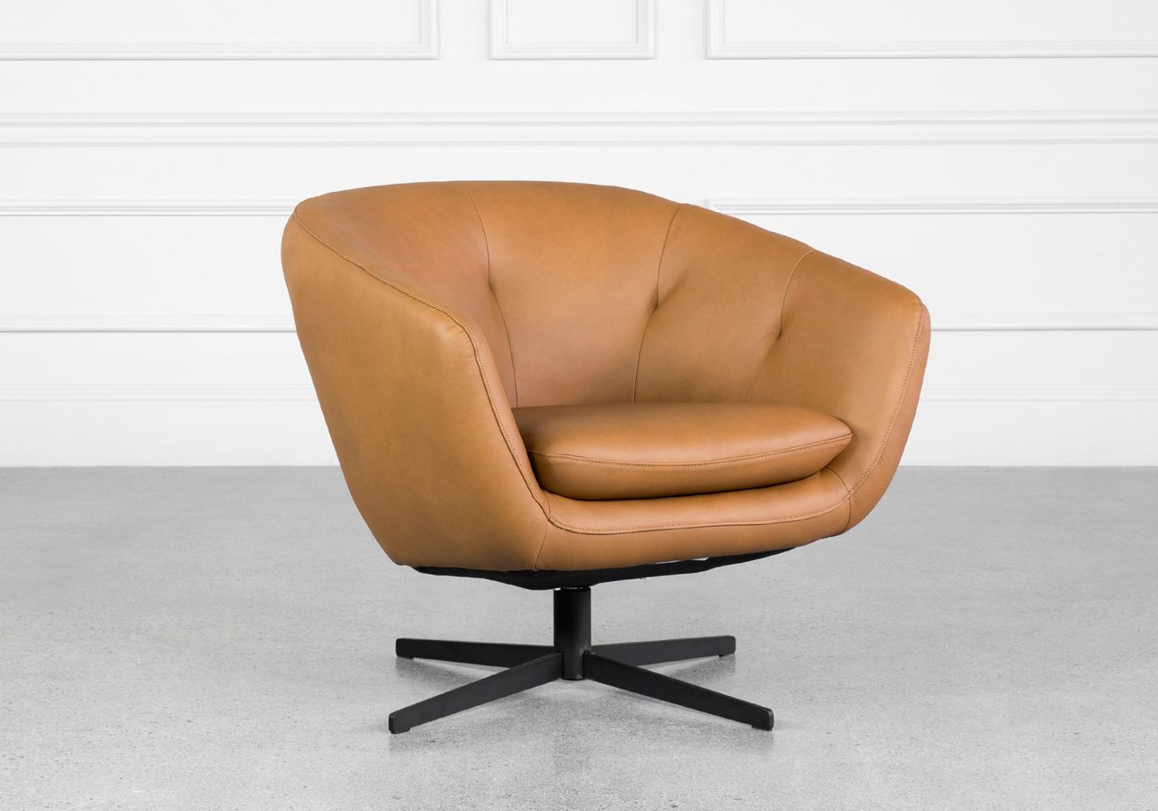 Cardiff Modern Leather Swivel Chair | Leather Accent Chair | ScanDesigns